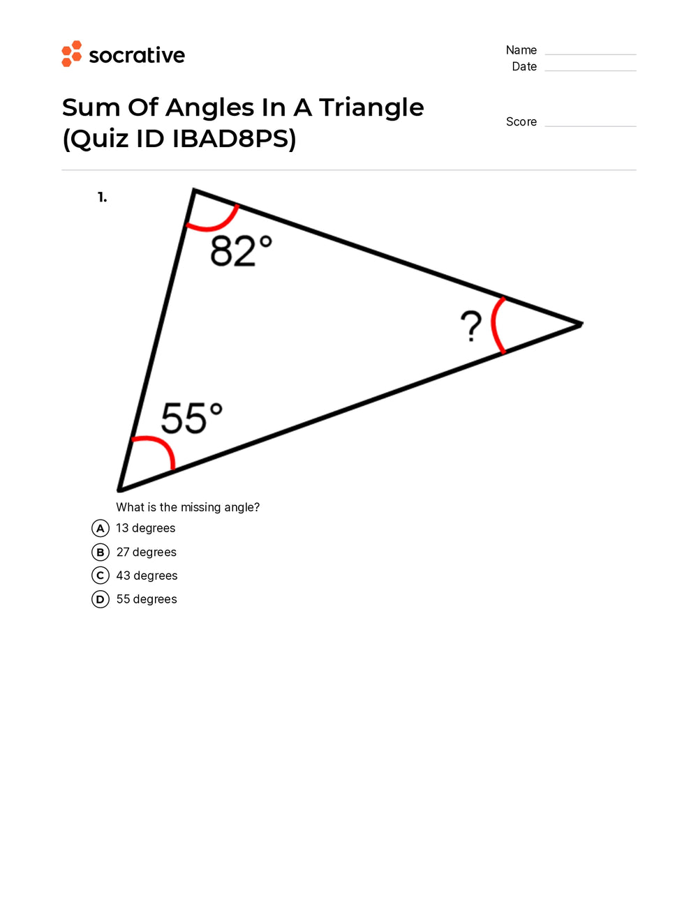 Sum Of Angles In A Triangle – Quiz Shop