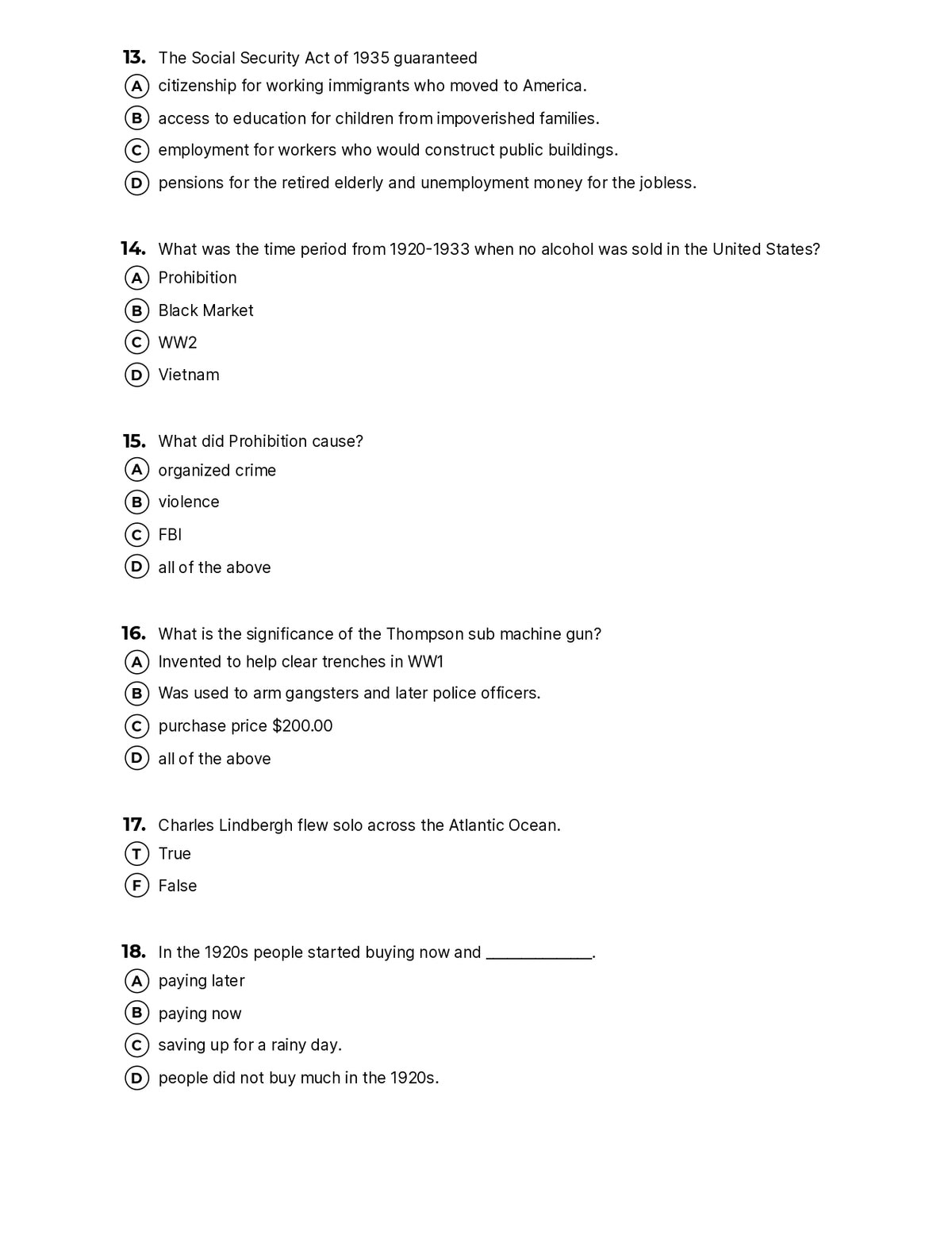 The Great Depression Quiz (Bbb) – Quiz Shop