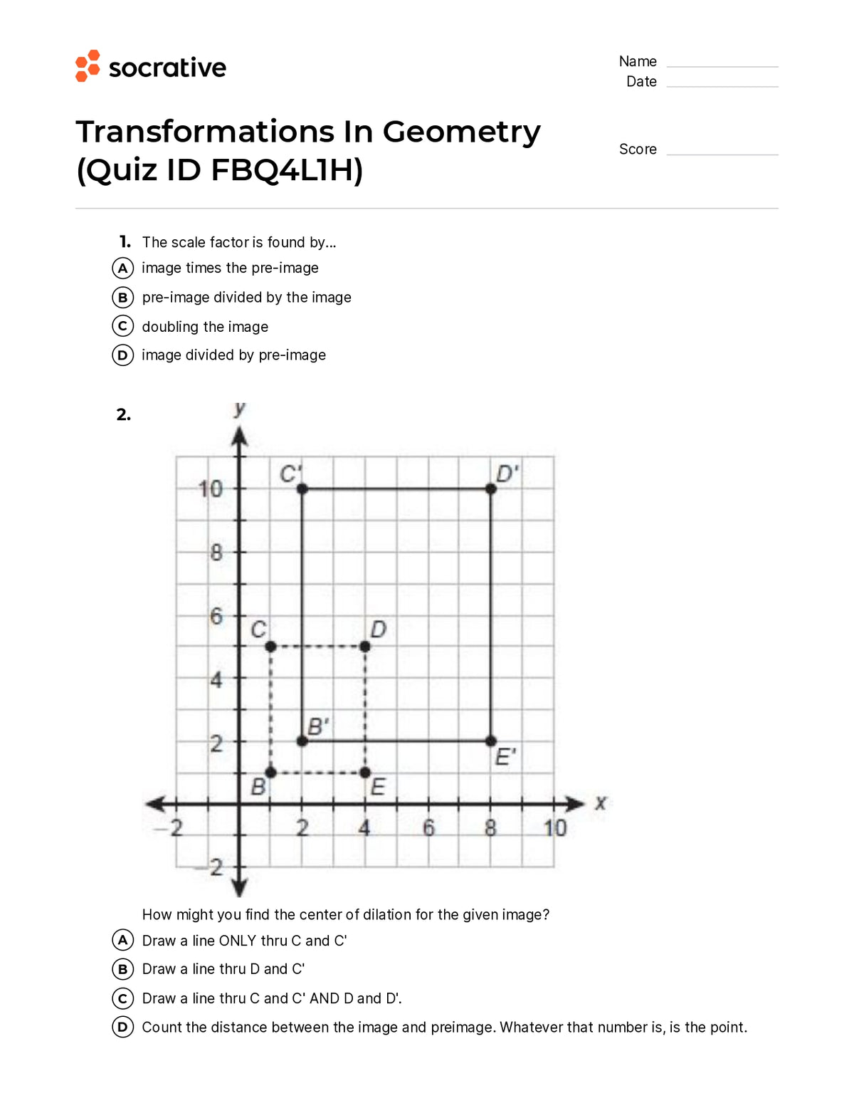Transformations In Geometry – Quiz Shop