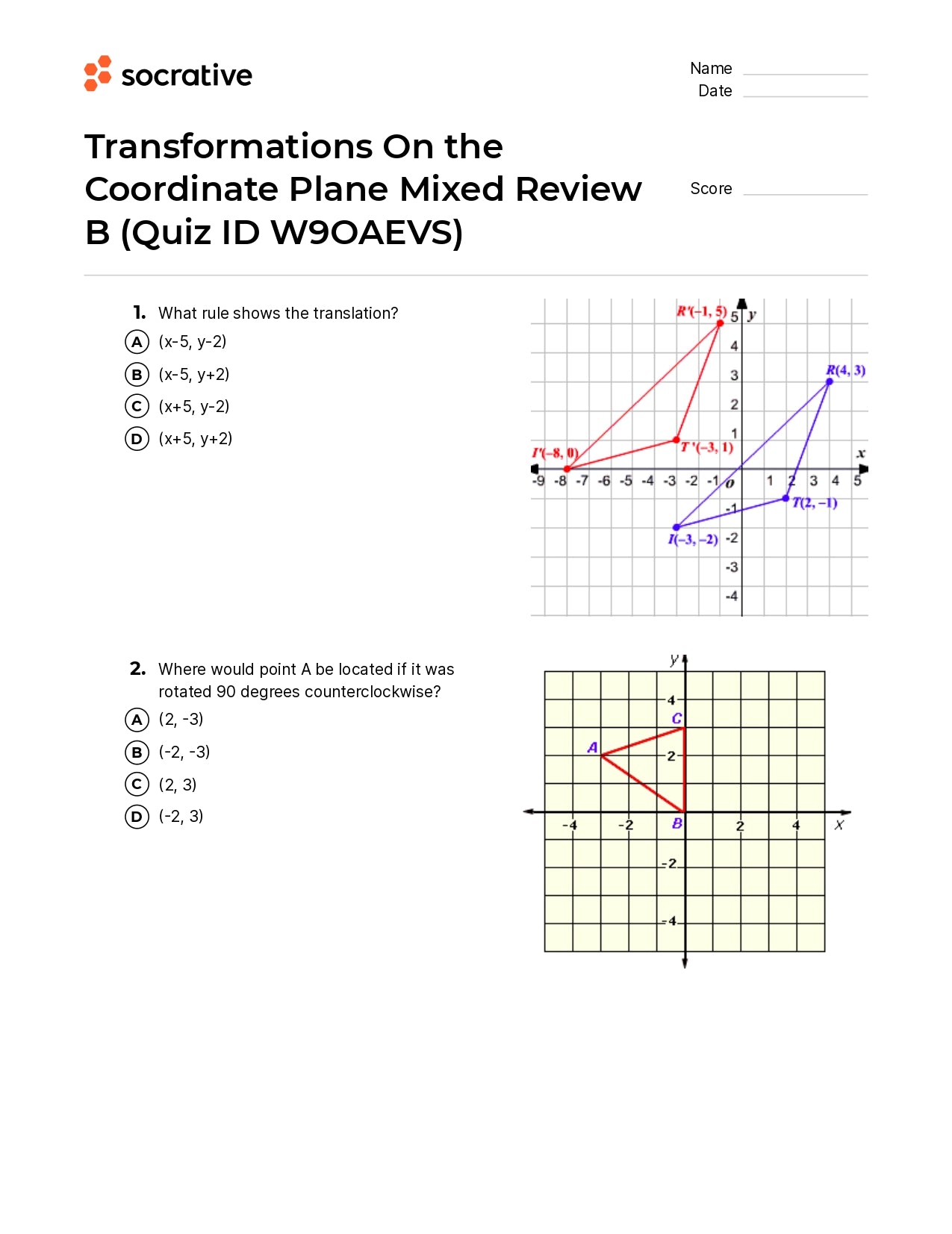 X 5 Coordinate Plane