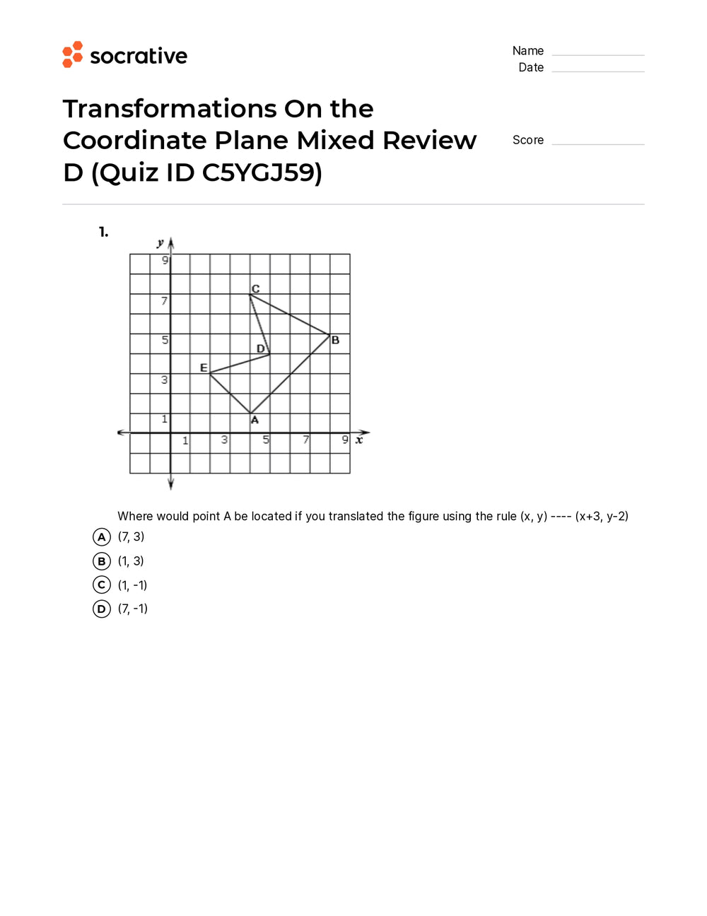 Transformations On The Coordinate Plane Mixed Review D – Quiz Shop
