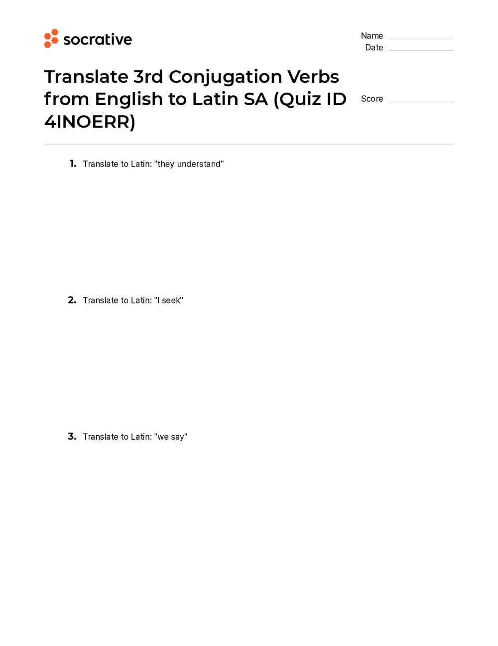 Translate 3Rd Conjugation Verbs From English To Latin Sa – Quiz Shop