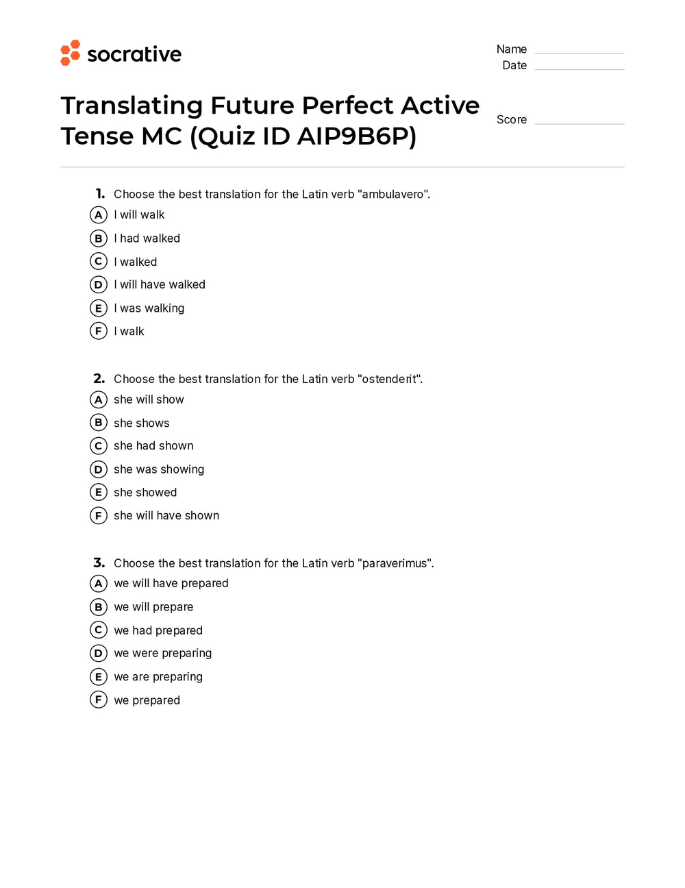 Translating Future Perfect Active Tense Mc – Quiz Shop