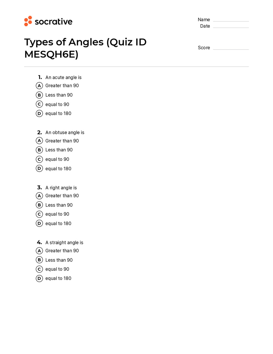 Types Of Angles – Quiz Shop