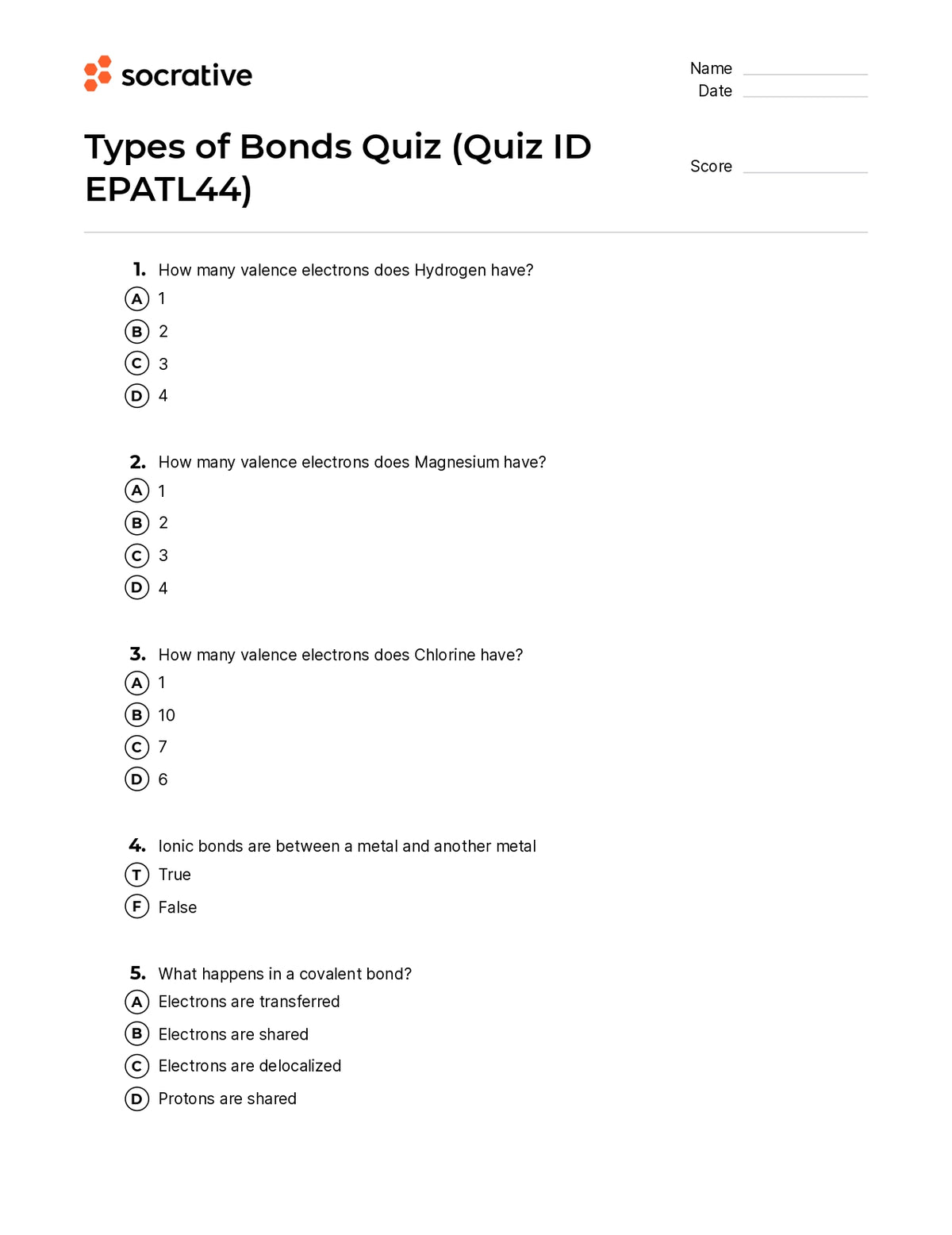 Types Of Bonds Quiz – Quiz Shop