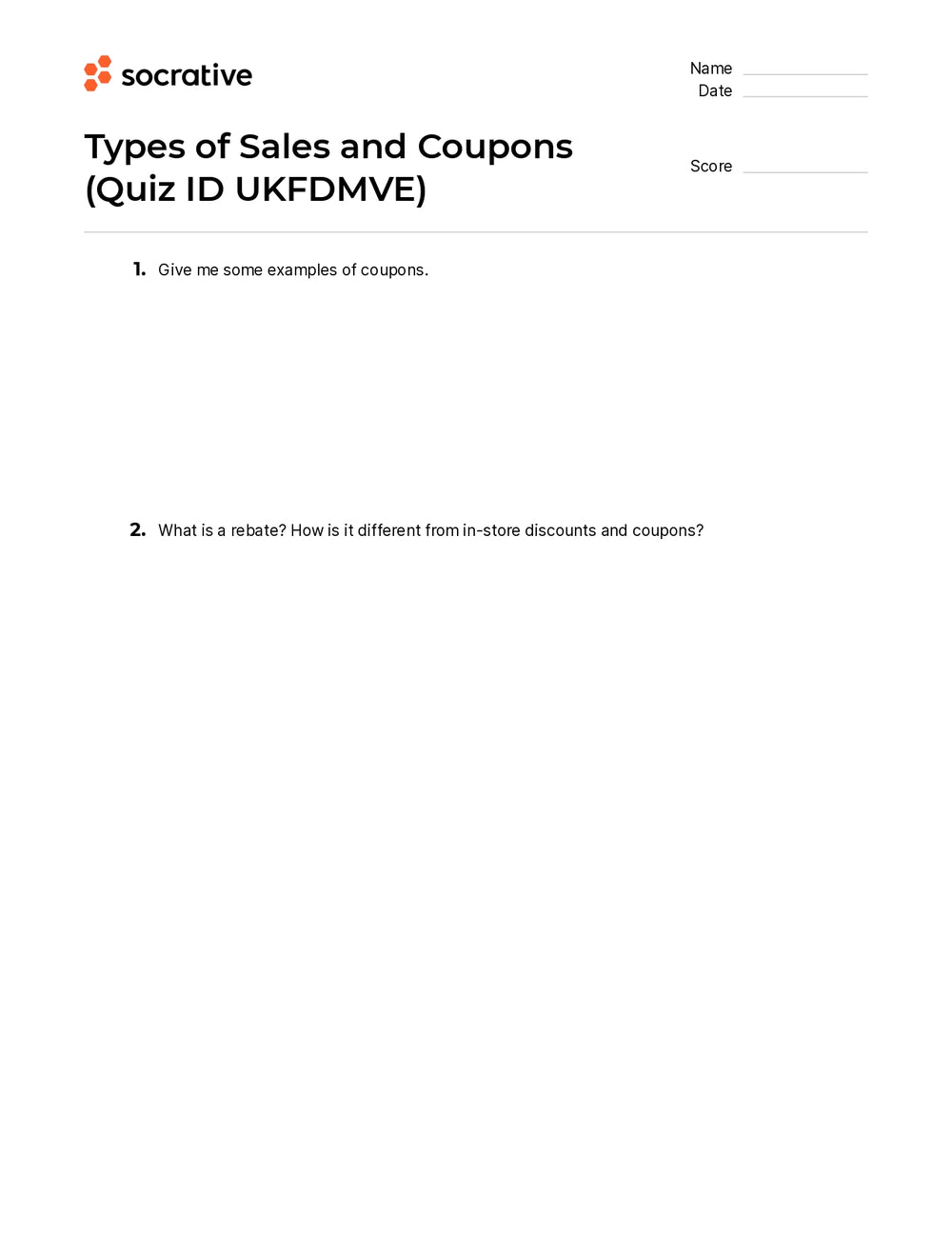 Types Of Sales And Coupons – Quiz Shop