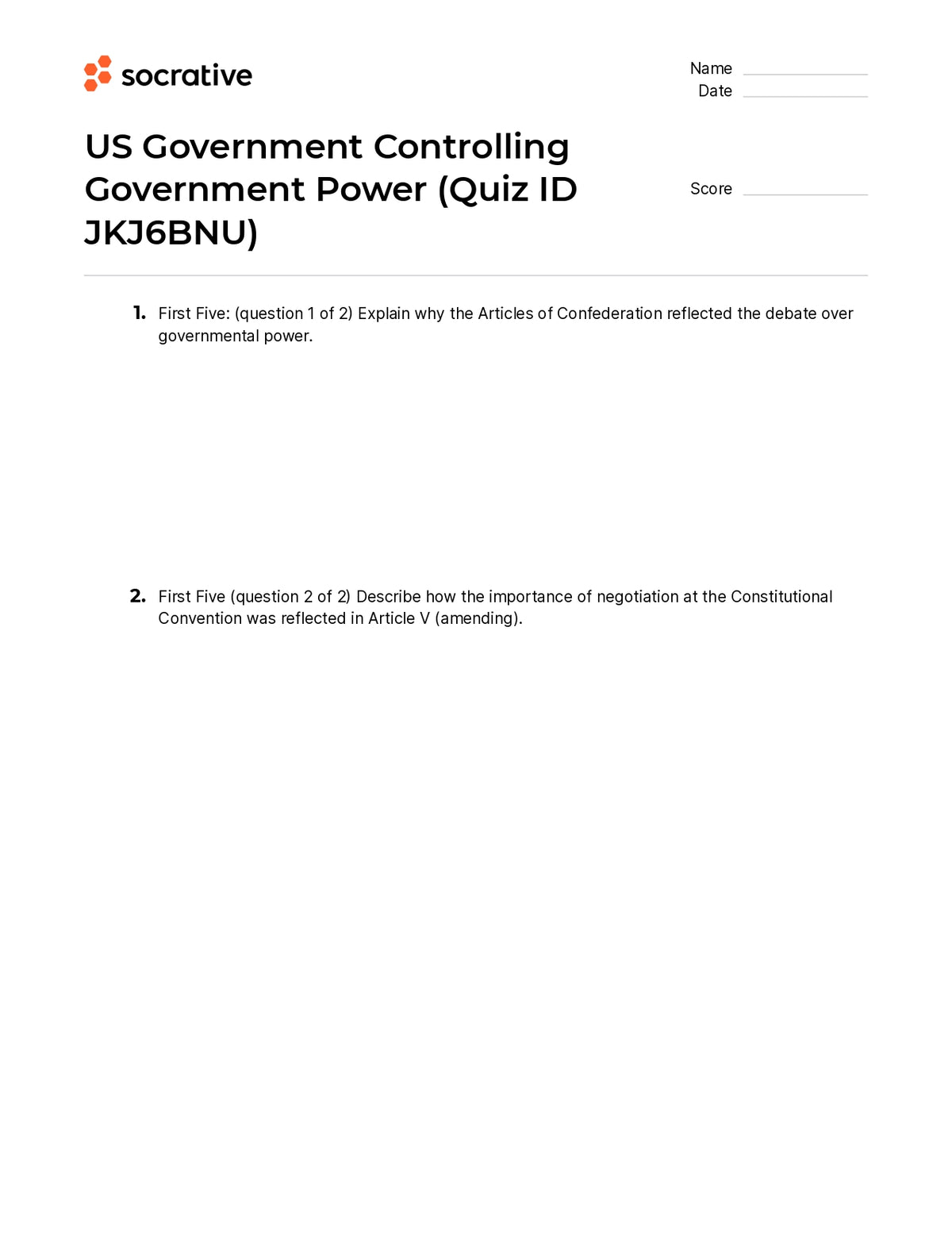 Us Government Controlling Government Power – Quiz Shop
