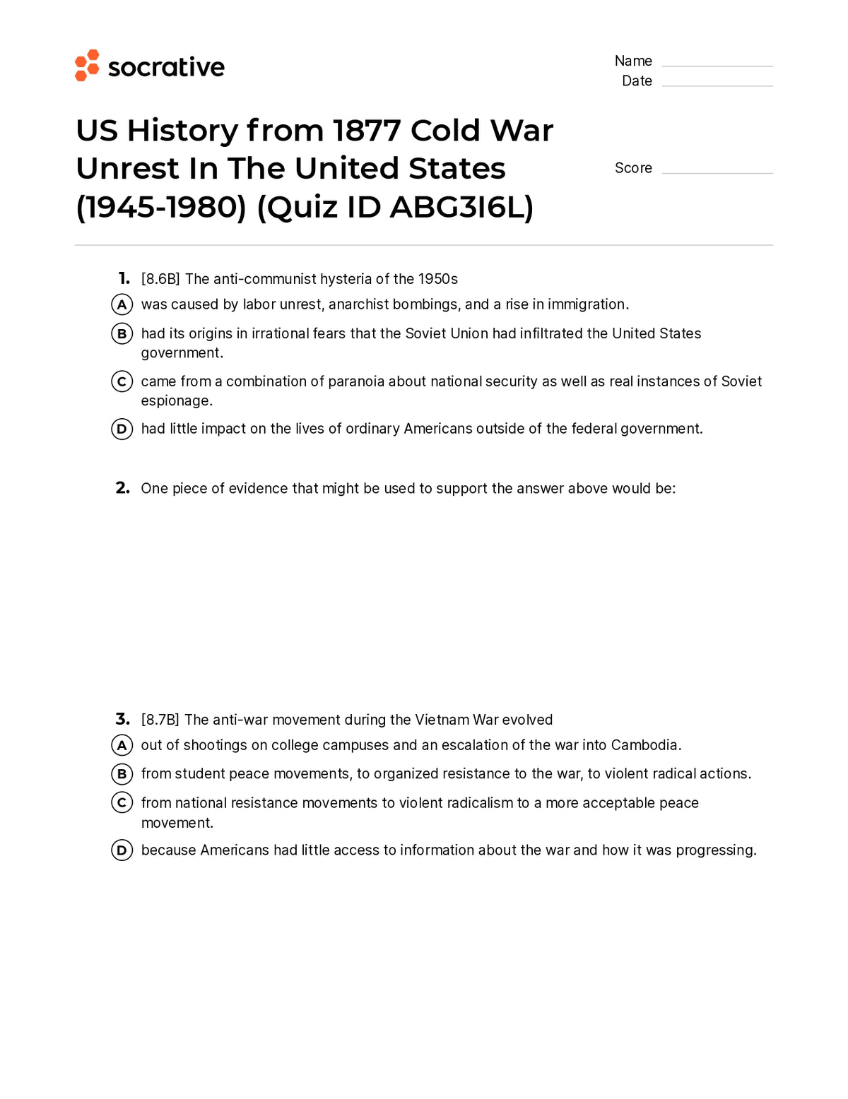 Us History From 1877 Cold War Unrest In The United States (1945-1980 ...