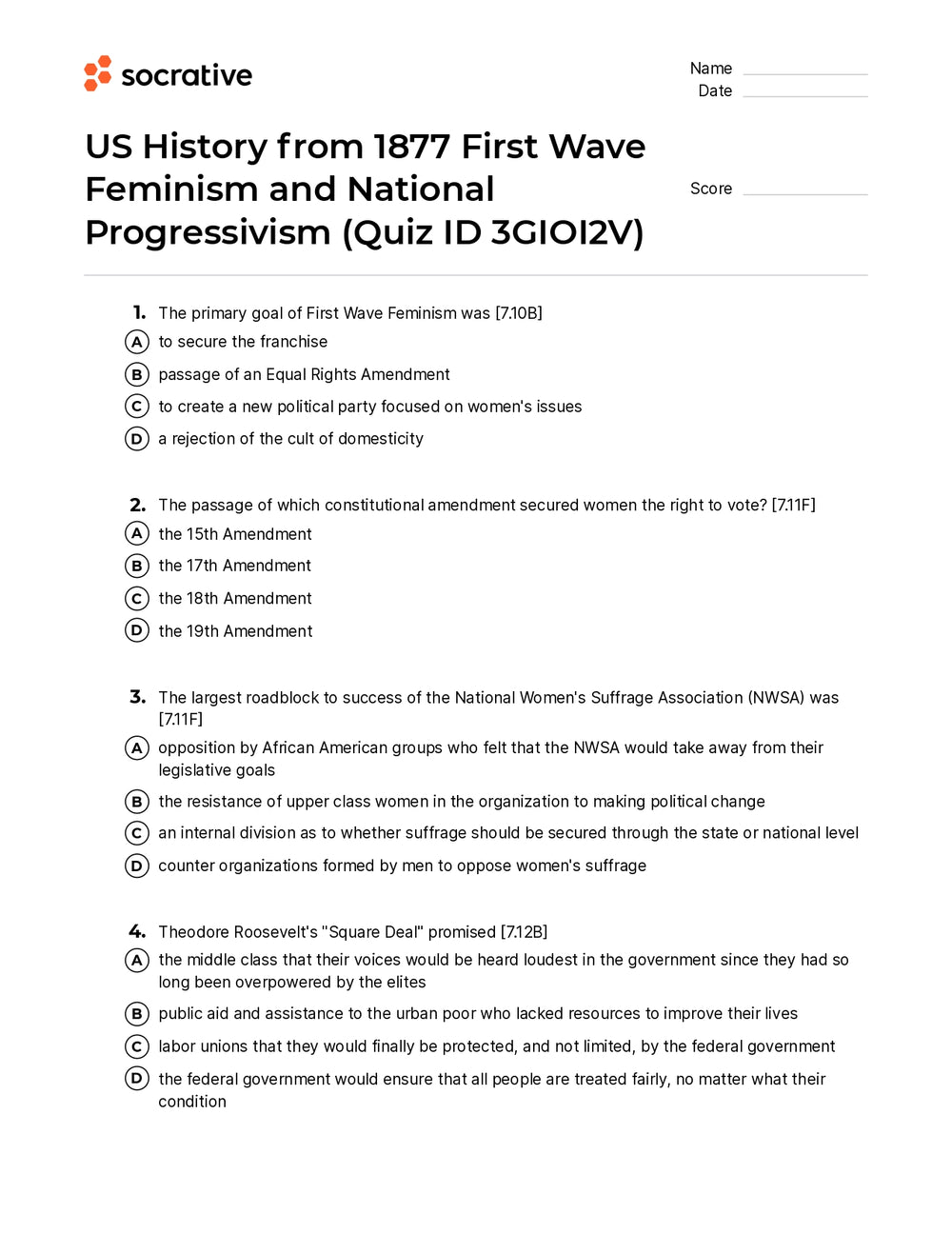 Us History From 1877 First Wave Feminism And National Progressivism ...