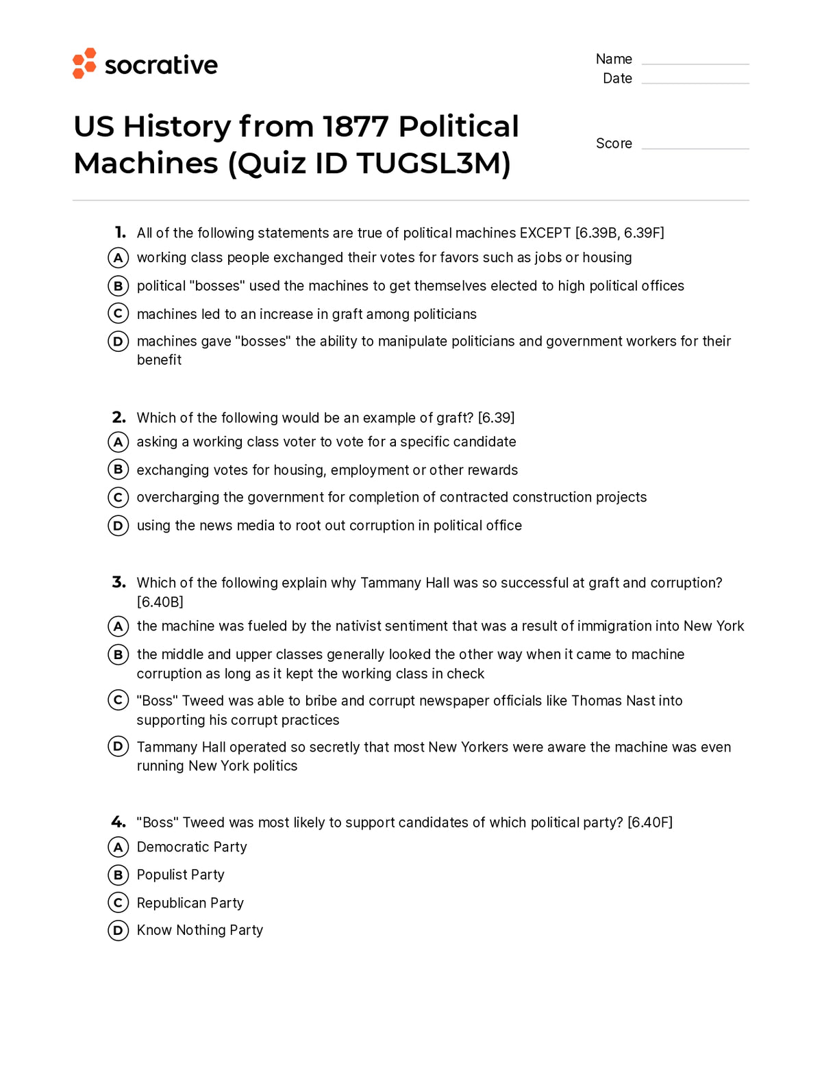 Us History From 1877 Political Machines – Quiz Shop