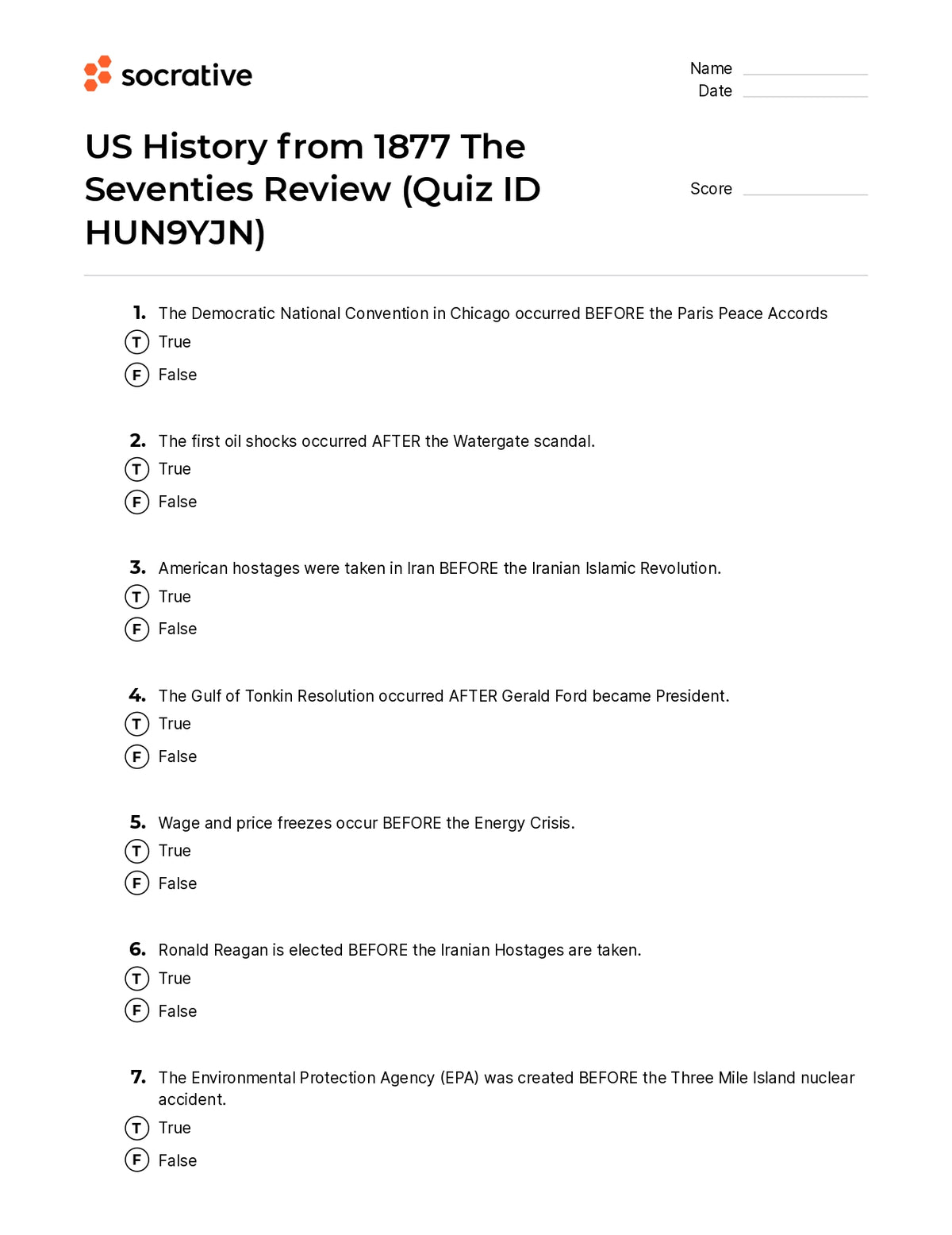 Us History From 1877 The Seventies Review – Quiz Shop