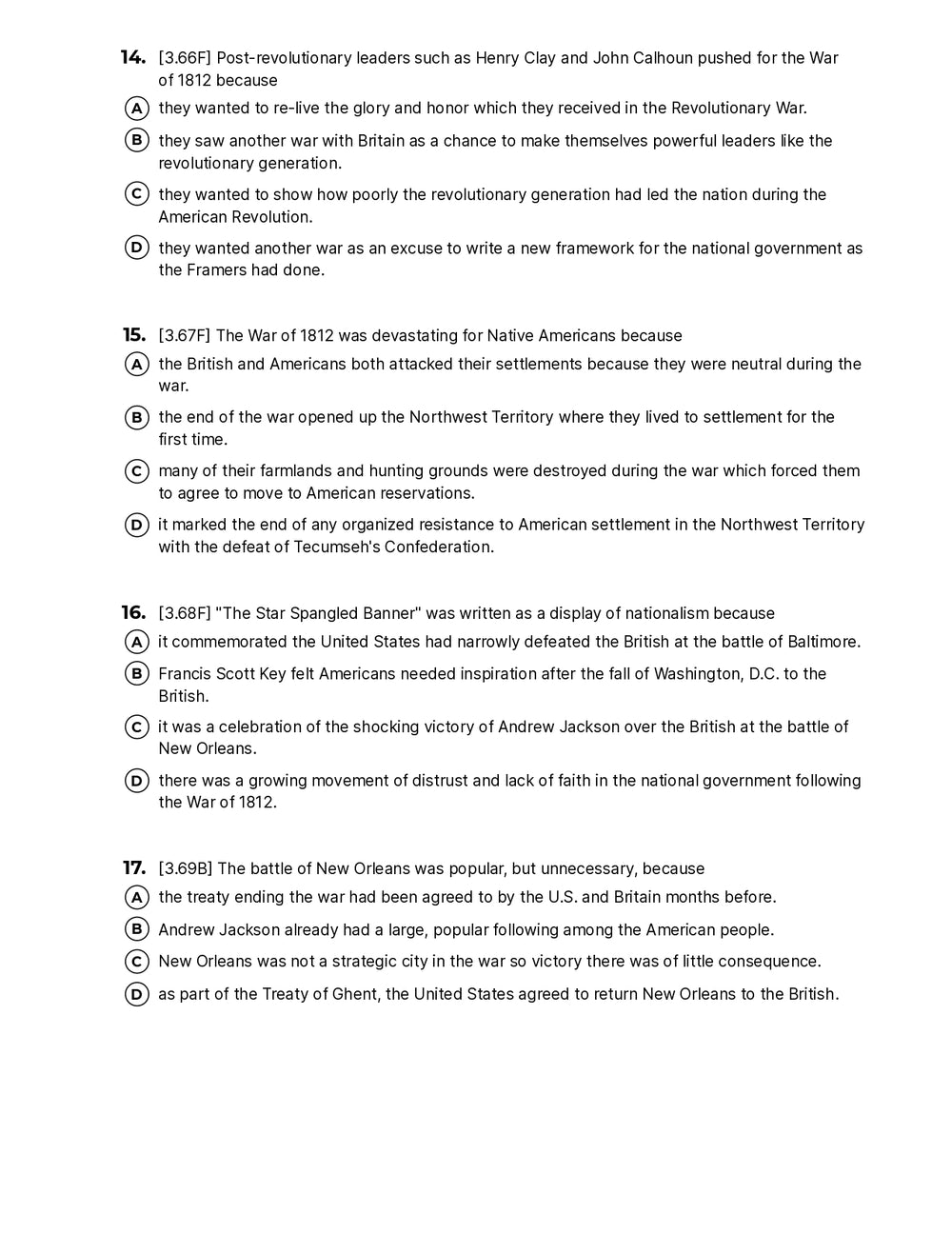Us History To 1877 The War Of 1812 And Era Of Good Feelings – Quiz Shop