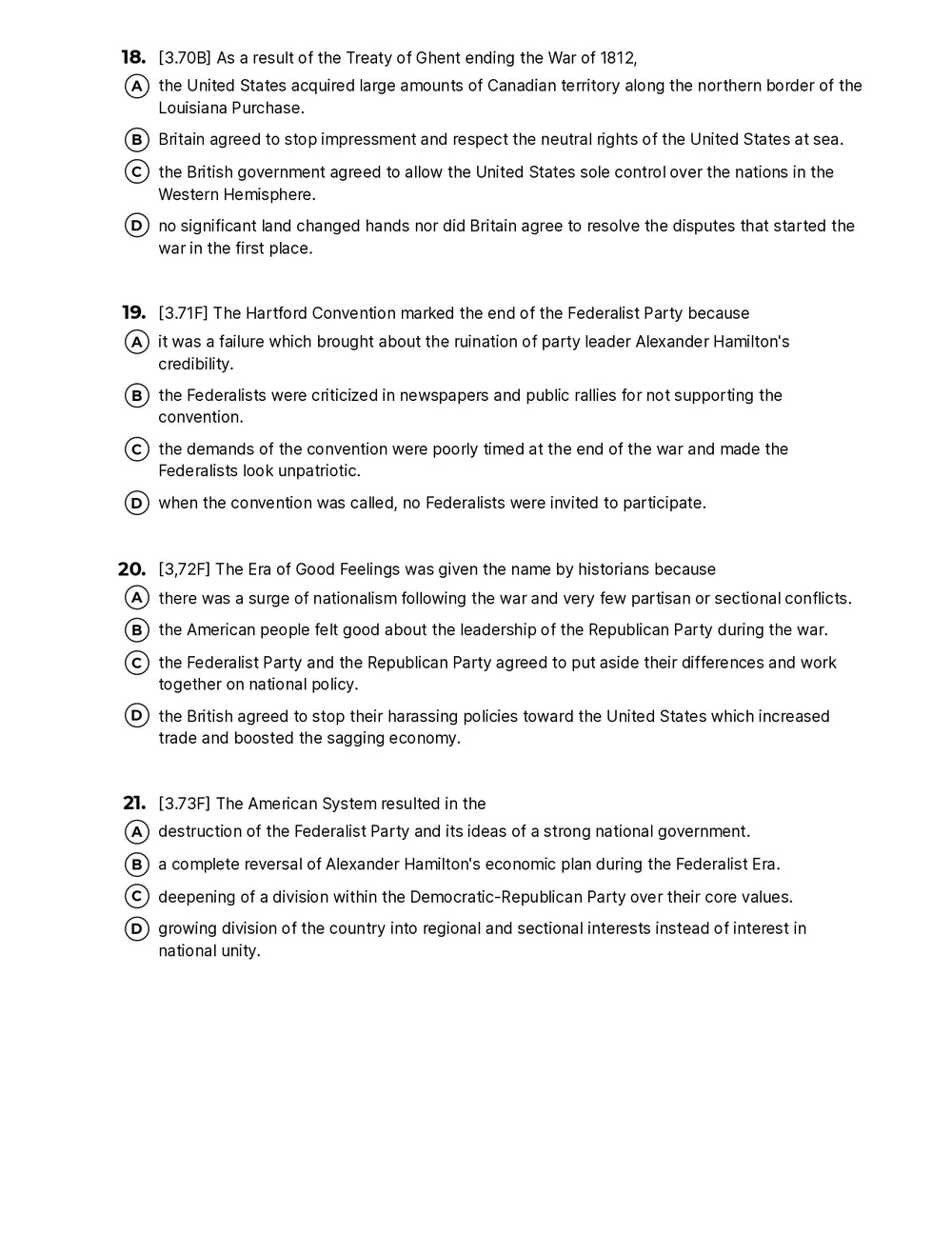 Us History To 1877 The War Of 1812 And Era Of Good Feelings – Quiz Shop