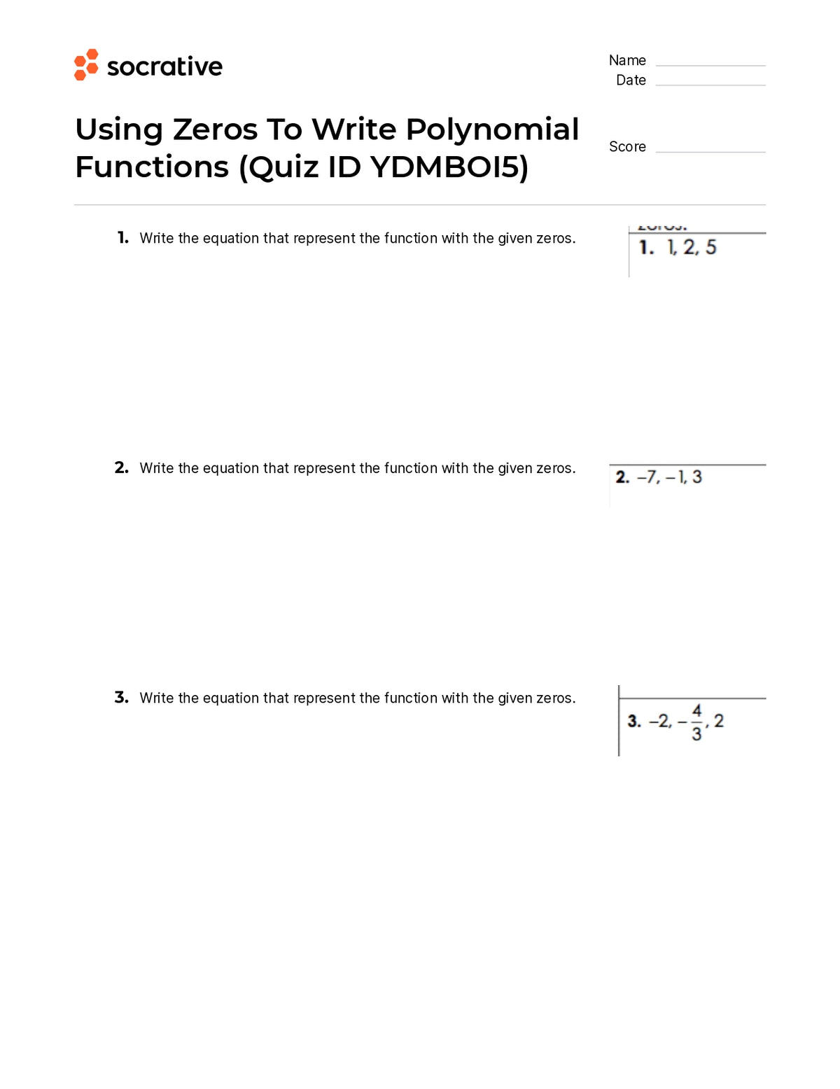 Using Zeros To Write Polynomial Functions – Quiz Shop