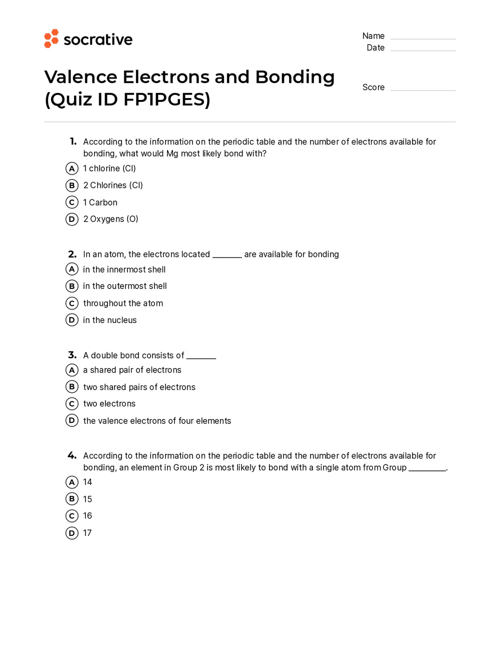 Valence Electrons And Bonding – Quiz Shop