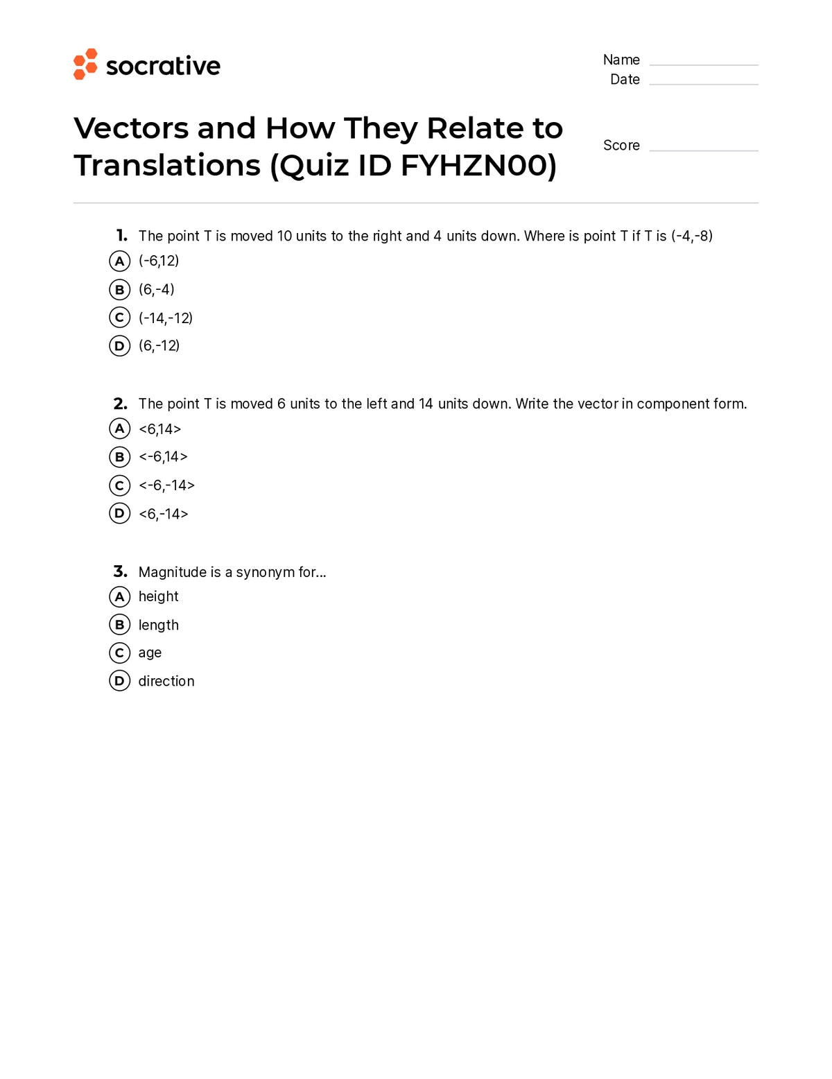 Vectors And How They Relate To Translations – Quiz Shop