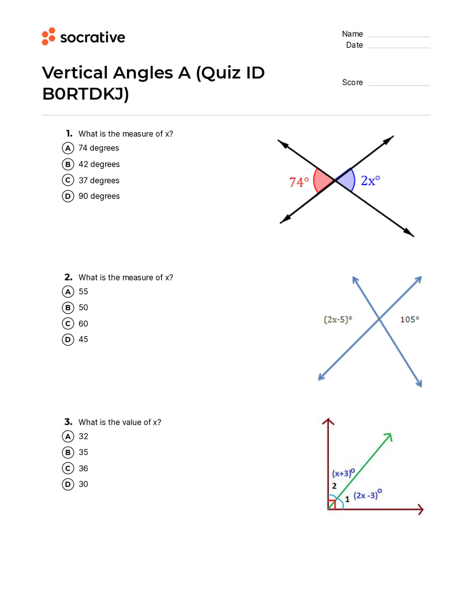 Vertical Angles A – Quiz Shop