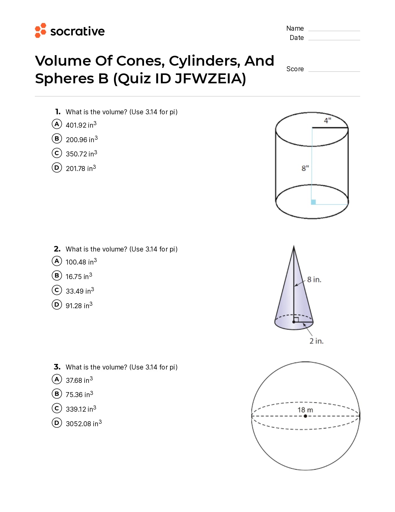 sphere volume questions